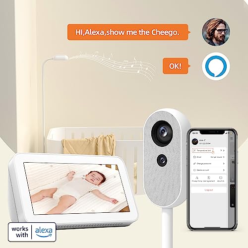 Cheego Smart Baby Monitor & Floor Stand HD Video Camera and Audio, 2-Way Talk, Nightlight and Night Vision, Room Humidity & Temp, Wake up & Crying Detection Works with Alexa