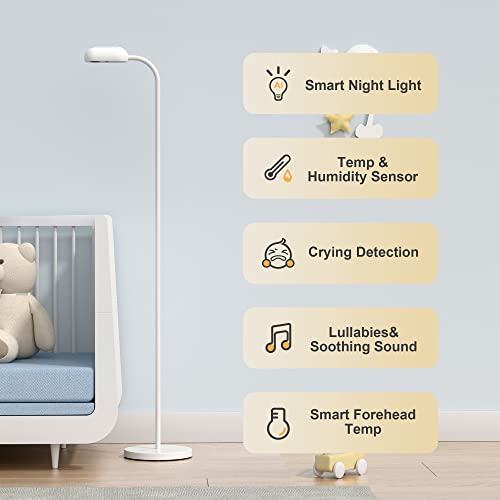 Cheego Smart Baby Monitor & Floor Stand HD Video Camera and Audio, 2-Way Talk, Nightlight and Night Vision, Room Humidity & Temp, Wake up & Crying Detection Works with Alexa