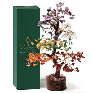 handcrafted healing crystal bonsai tree - feng shui chakra tree with 300 wooden beads for positive energy and balance - perfect home/desk decor and reiki good luck crystal gifts by karma pledge