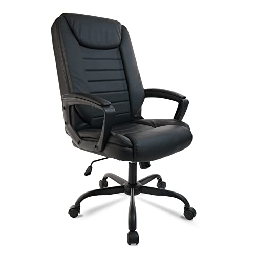 KLASIKA Ergonomic Executive Office Chair for Heavy People, Faux Leather Desk Chair with Wheels and Arms, Big and Tall Home Computer Office Chair for Long Hours, High Back Desk Chair, Black