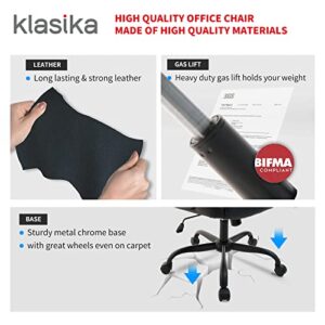 KLASIKA Ergonomic Executive Office Chair for Heavy People, Faux Leather Desk Chair with Wheels and Arms, Big and Tall Home Computer Office Chair for Long Hours, High Back Desk Chair, Black