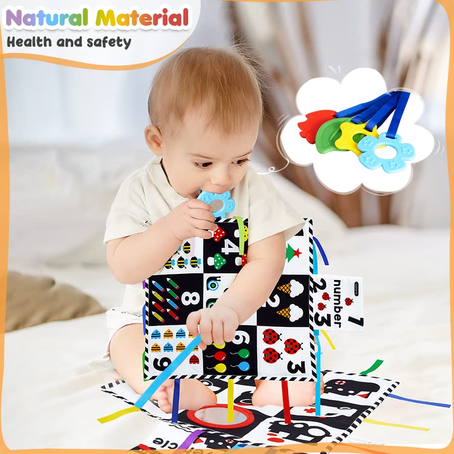 beiens Baby Toys 0-6 Months, Tummy Time Crinkle Toys with Mirror, Black and White High Contrast Sensory Toys for 0-6-12-18 Months Toddler Newborn, Boy Girl Gift Set, Play Mats-4 in 1