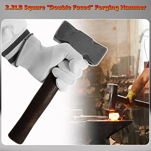 2.2LB Forging Square Hammer with Double Faces Perfect for Farrier Bladesmithing Blacksmith Anvil Knife