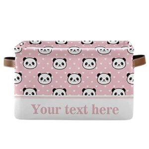 cartoon cute panda rectangular storage basket storage bin collapsible storage box with leather handles shelves basket organizer for kitchen, kids room