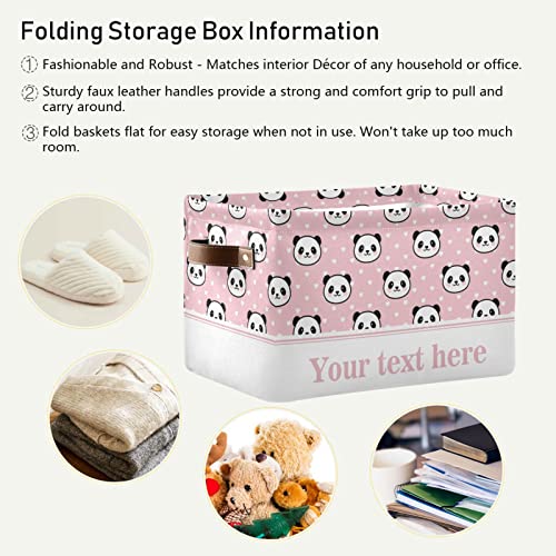 Cartoon Cute Panda Rectangular Storage Basket Storage Bin Collapsible Storage Box with Leather Handles Shelves Basket Organizer for Kitchen, Kids Room