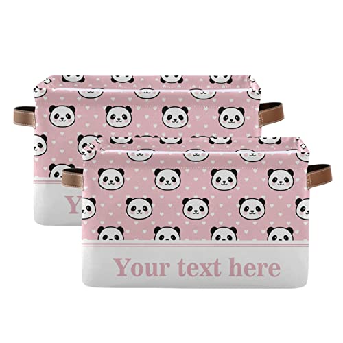 Cartoon Cute Panda Rectangular Storage Basket Storage Bin Collapsible Storage Box with Leather Handles Shelves Basket Organizer for Kitchen, Kids Room