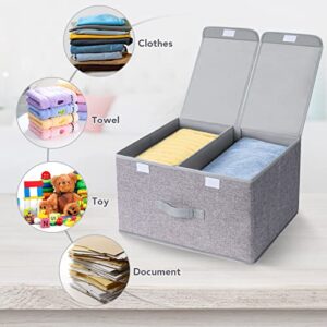 DIMJ Storage Cubes with Lids Foldable Storage with Dual Handle Basket Bins Organizer, Cloth Bin for Home & Office Collapsible Large Baskets for Storage. 2 Pack Closet Organizer Boxes.(Gray)