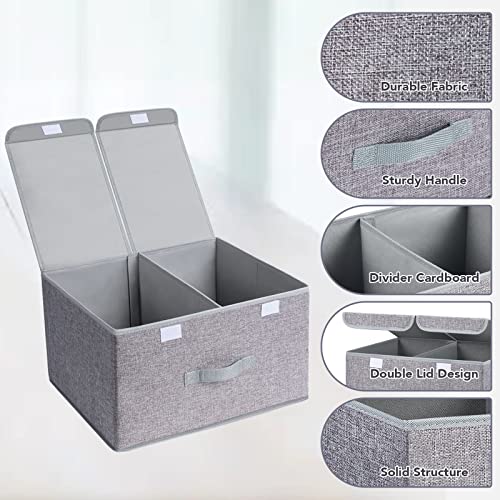 DIMJ Storage Cubes with Lids Foldable Storage with Dual Handle Basket Bins Organizer, Cloth Bin for Home & Office Collapsible Large Baskets for Storage. 2 Pack Closet Organizer Boxes.(Gray)