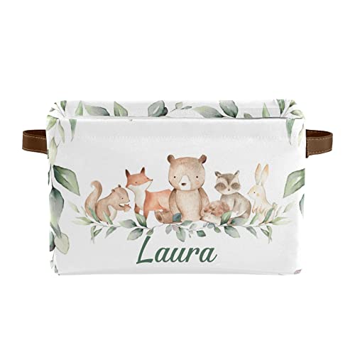 Cute Animals Bear Fox Personalized Custom Name Waterproof Storage Boxs Baskets Clothes Towel Book for Bathroom Office 1 Pack