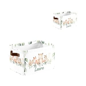 Cute Animals Bear Fox Personalized Custom Name Waterproof Storage Boxs Baskets Clothes Towel Book for Bathroom Office 1 Pack