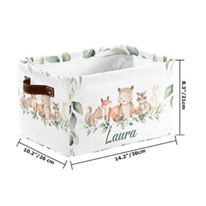 Cute Animals Bear Fox Personalized Custom Name Waterproof Storage Boxs Baskets Clothes Towel Book for Bathroom Office 1 Pack