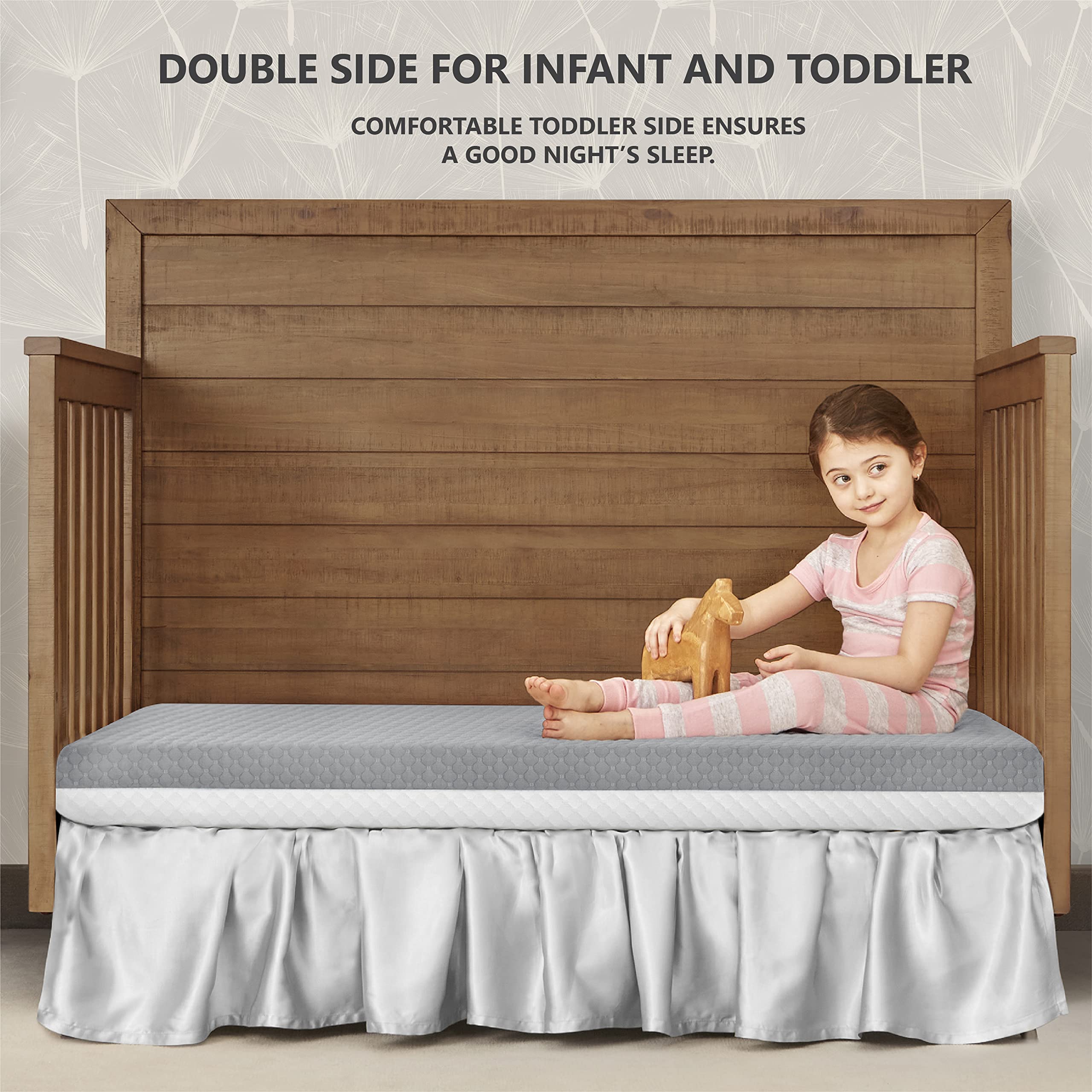 Dream On Me 2 in 1 Infant Crib and Toddler Bed Mattress | Greenguard Gold and JPMA Certified Crib Mattress | Copper-Infused Toddler Layer | Removable Zipper Cover | Pure Zen White and Grey