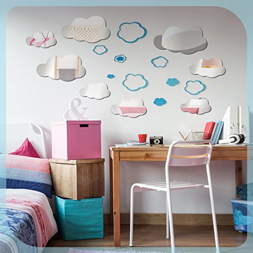 8 Pcs 3D Acrylic Cloud Shape Mirror Wall Art Decor Removable Self Adhesive Decorative Cloud Mirror Stickers Decals for Kids Girls Bedroom Bathroom Playroom Living Room Nursery Decoration