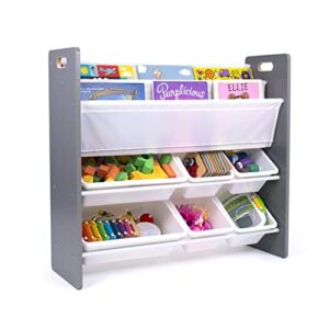 humble crew, grey/white kids read n’ play 6 bin toy organizer and 2 tier bookrack