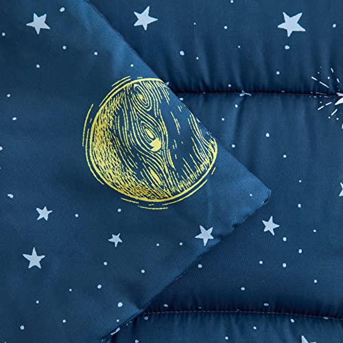 Wake In Cloud - Nap Mat with Removable Pillow for Kids Toddler Boys Girls Daycare Preschool Kindergarten Sleeping Bag, Rockets Stars Galaxy Space Planet on Navy Blue, 100% Soft Microfiber