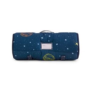 Wake In Cloud - Nap Mat with Removable Pillow for Kids Toddler Boys Girls Daycare Preschool Kindergarten Sleeping Bag, Rockets Stars Galaxy Space Planet on Navy Blue, 100% Soft Microfiber