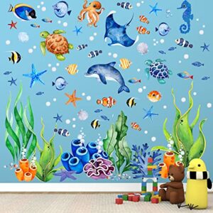 Ocean Fish Wall Decals Stickers Under The Sea Wall Decal Stickers Removable Sea Life Marine Animal Sticker Underwater Ocean Creatures Wall Decor for Kids Girls