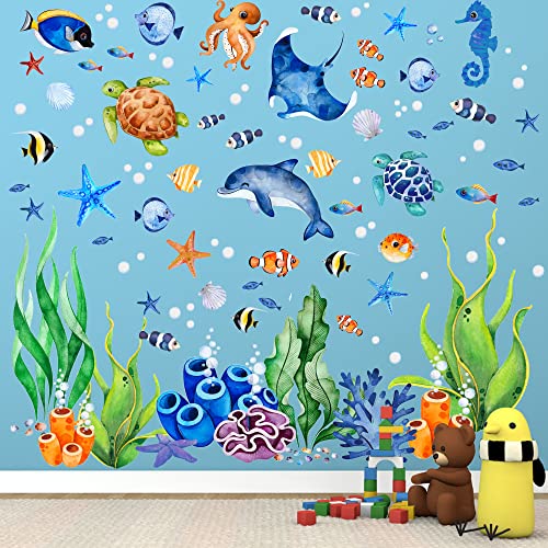 Ocean Fish Wall Decals Stickers Under The Sea Wall Decal Stickers Removable Sea Life Marine Animal Sticker Underwater Ocean Creatures Wall Decor for Kids Girls