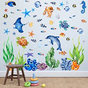 Ocean Fish Wall Decals Stickers Under The Sea Wall Decal Stickers Removable Sea Life Marine Animal Sticker Underwater Ocean Creatures Wall Decor for Kids Girls