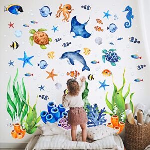 Ocean Fish Wall Decals Stickers Under The Sea Wall Decal Stickers Removable Sea Life Marine Animal Sticker Underwater Ocean Creatures Wall Decor for Kids Girls