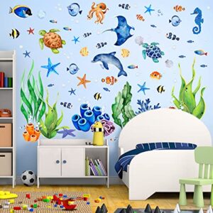 Ocean Fish Wall Decals Stickers Under The Sea Wall Decal Stickers Removable Sea Life Marine Animal Sticker Underwater Ocean Creatures Wall Decor for Kids Girls