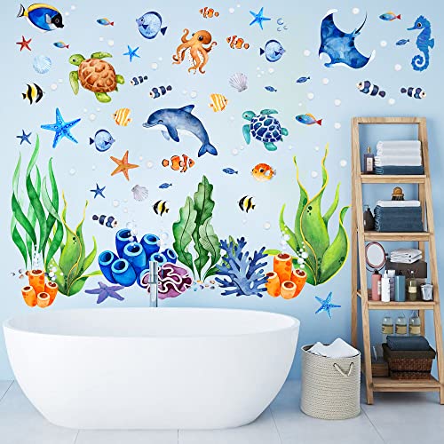 Ocean Fish Wall Decals Stickers Under The Sea Wall Decal Stickers Removable Sea Life Marine Animal Sticker Underwater Ocean Creatures Wall Decor for Kids Girls