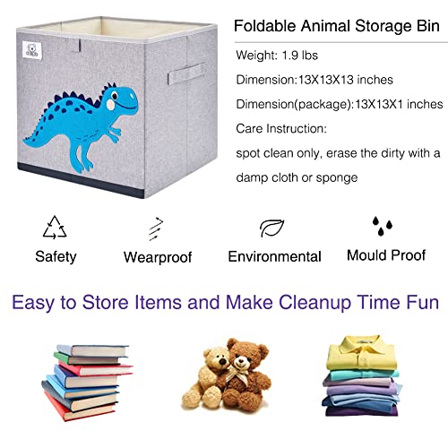 CLCROBD Foldable Animal Cube Storage Bins Fabric Toy Box/Chest/Organizer for Toddler/Kids Nursery, Playroom, 13 inch (Dinosaur T-Rex)