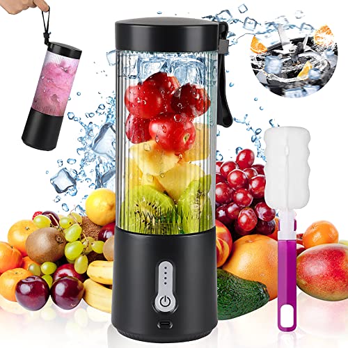 Portable Blender for Shakes and Smoothies HUIJUTCHEN USB Rechargeable Large Capacity Mini Blender Bottles with 6 High-speed Blades and Brush Personal Size Blender for Juice Fruit, 450ML, 4000mAh