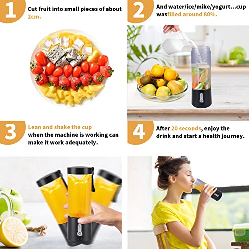 Portable Blender for Shakes and Smoothies HUIJUTCHEN USB Rechargeable Large Capacity Mini Blender Bottles with 6 High-speed Blades and Brush Personal Size Blender for Juice Fruit, 450ML, 4000mAh