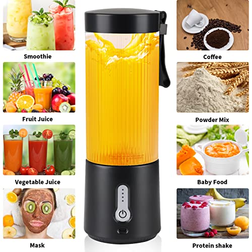 Portable Blender for Shakes and Smoothies HUIJUTCHEN USB Rechargeable Large Capacity Mini Blender Bottles with 6 High-speed Blades and Brush Personal Size Blender for Juice Fruit, 450ML, 4000mAh