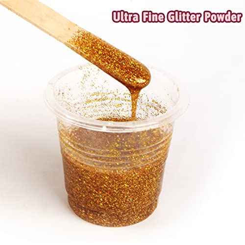 Holographic Ultra Fine Glitter Powder Metallic Resin Glitter 60g PET Flakes Crafts Sequins Epoxy Chips Flakes for Tumblers Slime Jewelry Making (Honey Gold)