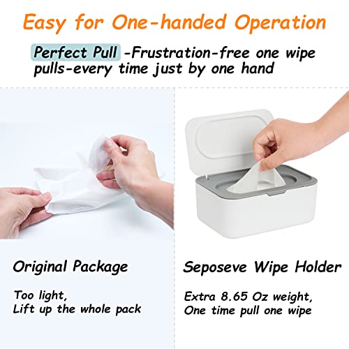 2 Pack Wipes Dispenser, Wipe Holder for Baby & Adult, Seposeve Refillable Wipe Container, Keeps Wipes Fresh, One-Handed Operation. Non-Slip, Easy Open/Close Wipes Pouch Case(2 Grey)