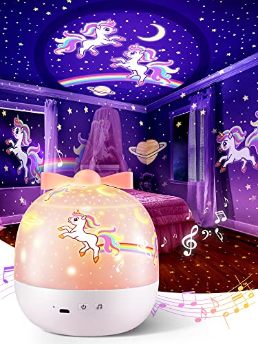 PIKOY Night Light, 6 Films 72 Modes Unicorn Projector Kids Room,Sound Machine Baby, 360° Rotation Lights Bedroom,Kawaii Gifts Girls