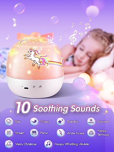 PIKOY Night Light, 6 Films 72 Modes Unicorn Projector Kids Room,Sound Machine Baby, 360° Rotation Lights Bedroom,Kawaii Gifts Girls