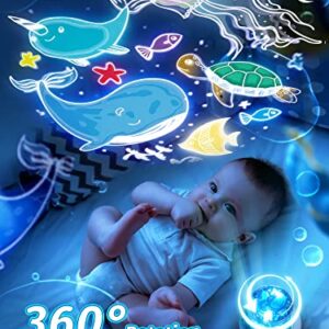 PIKOY Night Light, 6 Films 72 Modes Unicorn Projector Kids Room,Sound Machine Baby, 360° Rotation Lights Bedroom,Kawaii Gifts Girls