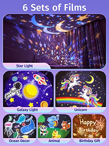 PIKOY Night Light, 6 Films 72 Modes Unicorn Projector Kids Room,Sound Machine Baby, 360° Rotation Lights Bedroom,Kawaii Gifts Girls