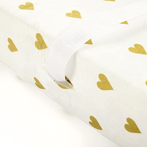 Lush Decor Baby Boho Metallic Hearts Allover Hearts Soft & Plush Changing Pad Cover, 32" x 16" x 5", White & Gold