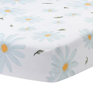 lambs & ivy sweet daisy 100% cotton white/blue floral baby fitted crib sheet