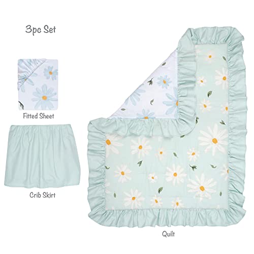 Lambs & Ivy Sweet Daisy Blue/White 3-Piece Floral Baby Crib Bedding Set