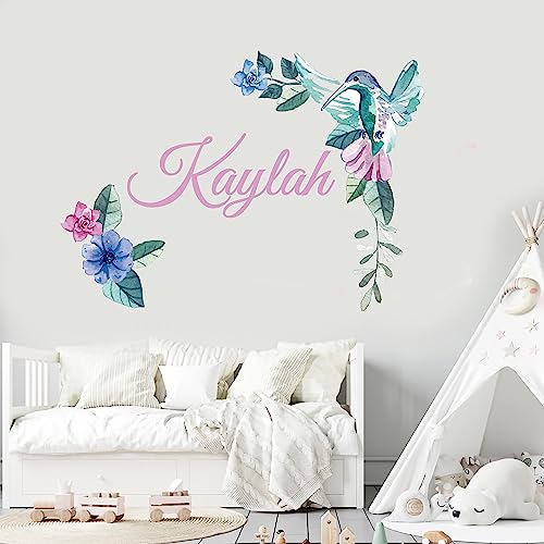 PrintsbyDM Custom Name Butterfly Wall Decal- Girls Room Wall Decor - WM531. Custom Name Removable Nursery Wall Decal for Girl - Flower Mural Wall Decal for Girls Bedroom