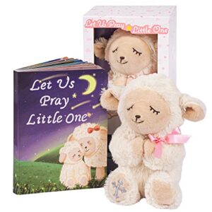 mymatezoe baptism gifts for girl, great christening, dedication and baptism gift set for girl and newborn baby, includes 7" praying lamb plush toy and let us pray baby book in keepsake gift box