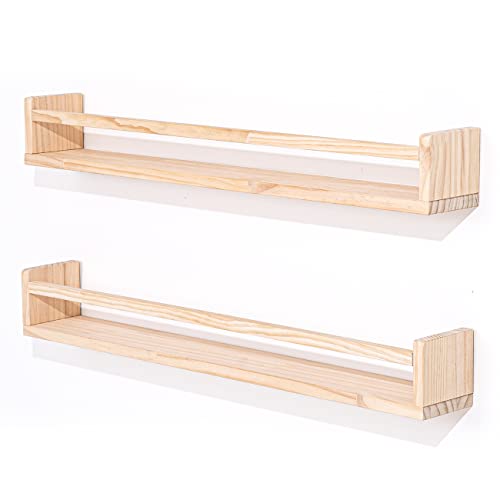 AZSKY Nursery Bookshelf Set of 2,36 Inch Natural Wood Nursery Book Shelves Wall Bookshelves for Kids,Baby Floating Bookshelves for Wall,Bathroom Living Room Decor,Can Be Dyed