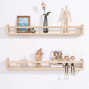 AZSKY Nursery Bookshelf Set of 2,36 Inch Natural Wood Nursery Book Shelves Wall Bookshelves for Kids,Baby Floating Bookshelves for Wall,Bathroom Living Room Decor,Can Be Dyed