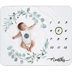 baby milestone blanket for boys & girls | soft monthly picture blanket for newborn | eucalyptus nursery decor | photo prop blankets gender neutral 45"x40"