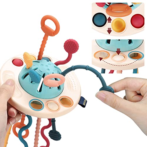 PRAGYM Baby Toys 6 to 12 Months, Montessori Toys for 1 Year Old, Pull String Sensory Toys for Toddler, Travel & Teething Toys for Car Seat/Stroller, Baby Girl Boy Gifts for 6, 9, 12, 18 Months Infant