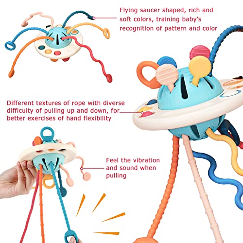 PRAGYM Baby Toys 6 to 12 Months, Montessori Toys for 1 Year Old, Pull String Sensory Toys for Toddler, Travel & Teething Toys for Car Seat/Stroller, Baby Girl Boy Gifts for 6, 9, 12, 18 Months Infant