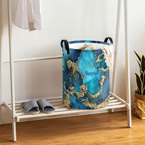 Dreamy Blue Teal and Gold Personalized Laundry Basket ,Custom Foldable Storage Bins Laundry Hamper for Nursery Pet Toys Clothes