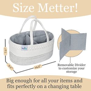 Nuly Kids Baby Diaper Caddy Organizer - Nursery Storage Basket for Boys & Girls, Large Bag & Car Bassinet with Removable Inserts, Newborn Care Items, Baby Registry Must Haves, 100% White Cotton, White