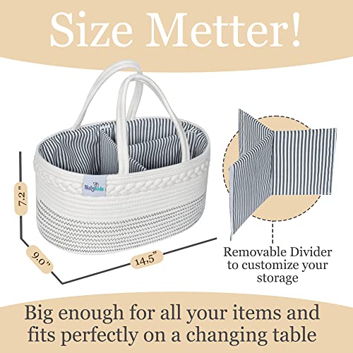 Nuly Kids Baby Diaper Caddy Organizer - Nursery Storage Basket for Boys & Girls, Large Bag & Car Bassinet with Removable Inserts, Newborn Care Items, Baby Registry Must Haves, 100% White Cotton, White