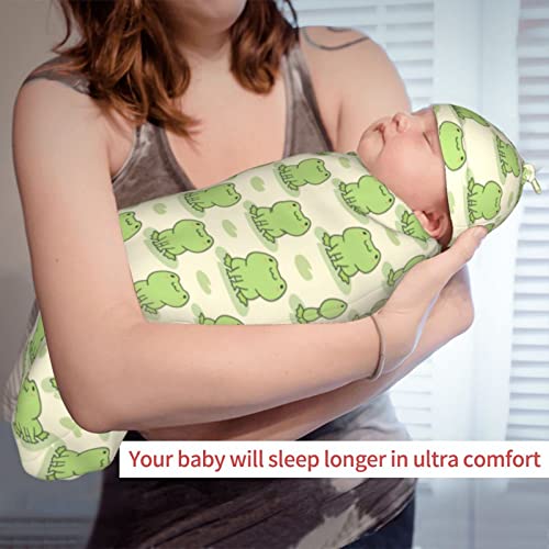 Frog Cartoon Baby Stuff Newborn Baby Swaddle Blanket Swaddle Wrap Soft Sleep Sacks Stretchy Receiving Blankets with Hat for Boy Girl Infants Gifts